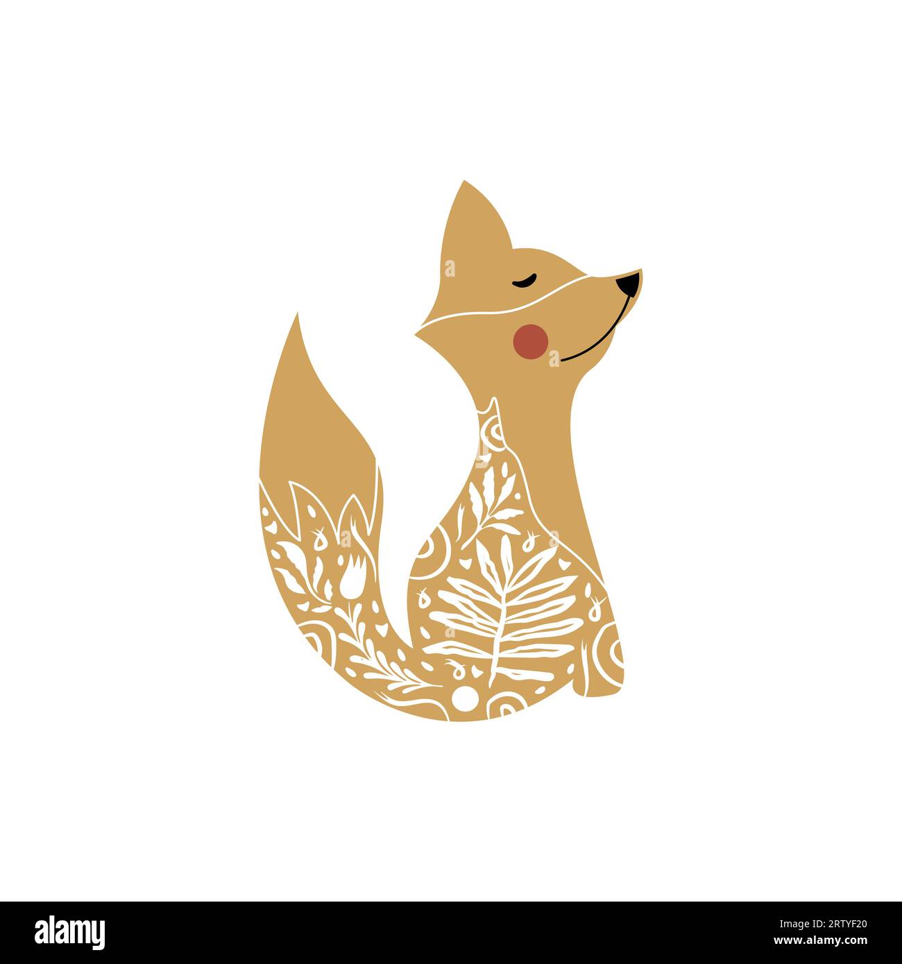 Fox in floral ornament. Modern boho decorative linocut Stock Vector ...