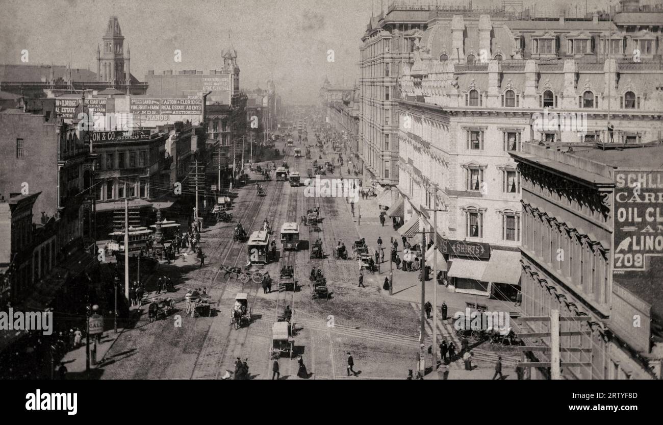 San Francisco, California c 1890 A bird's-eye view of Market Street in ...