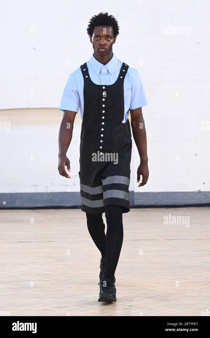 London, UK. 15 September 2023. Models wear designs by Olly Schinder ...