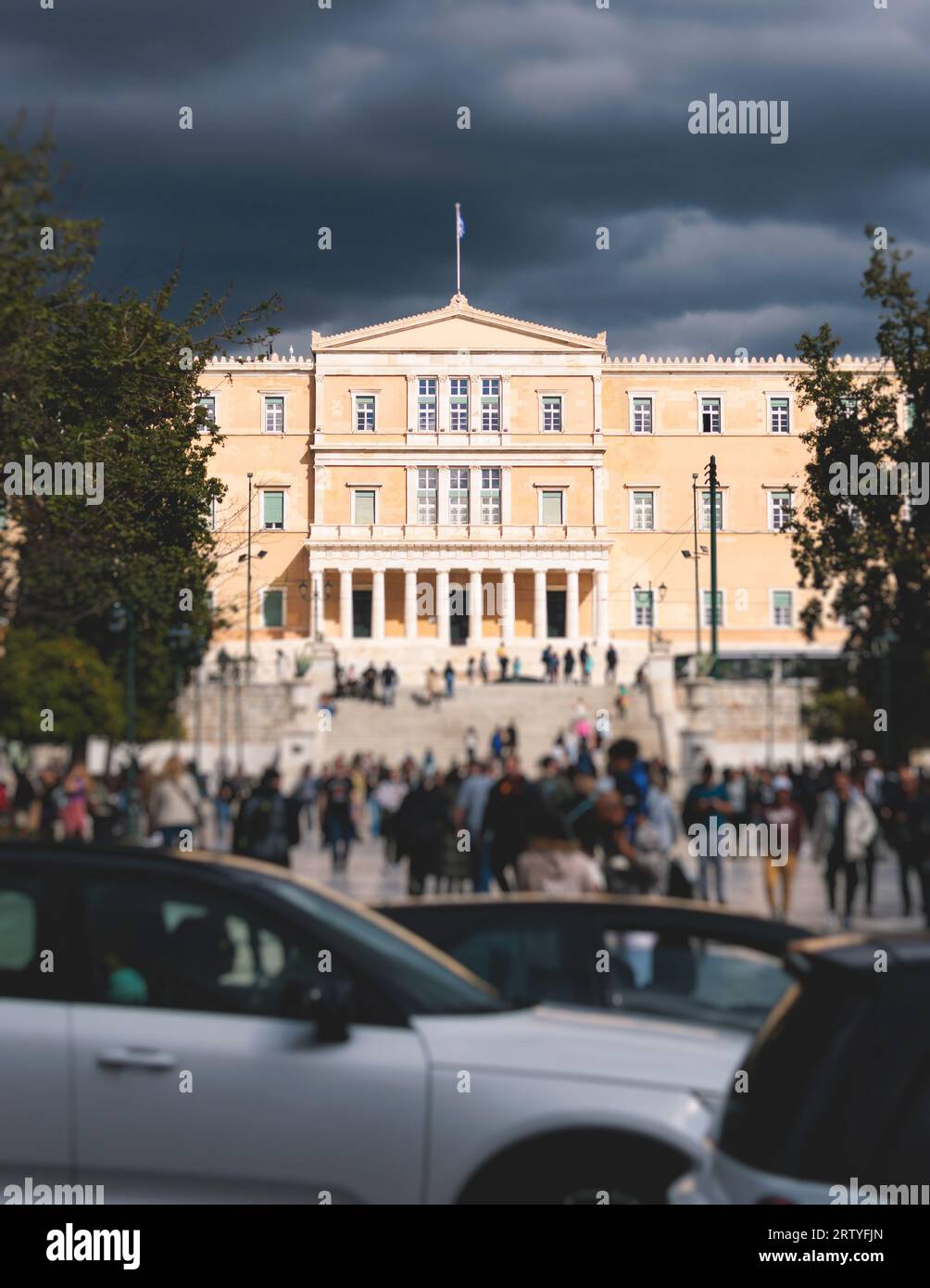 Greek Parliament in Old Royal Palace building facade exterior, Hellenic ...