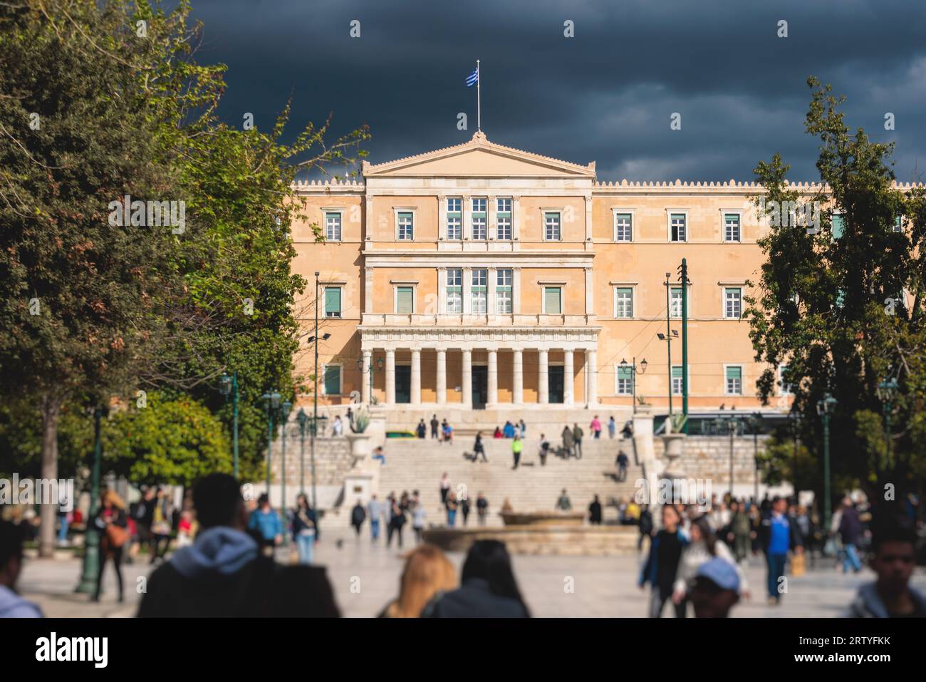Greek Parliament in Old Royal Palace building facade exterior, Hellenic ...