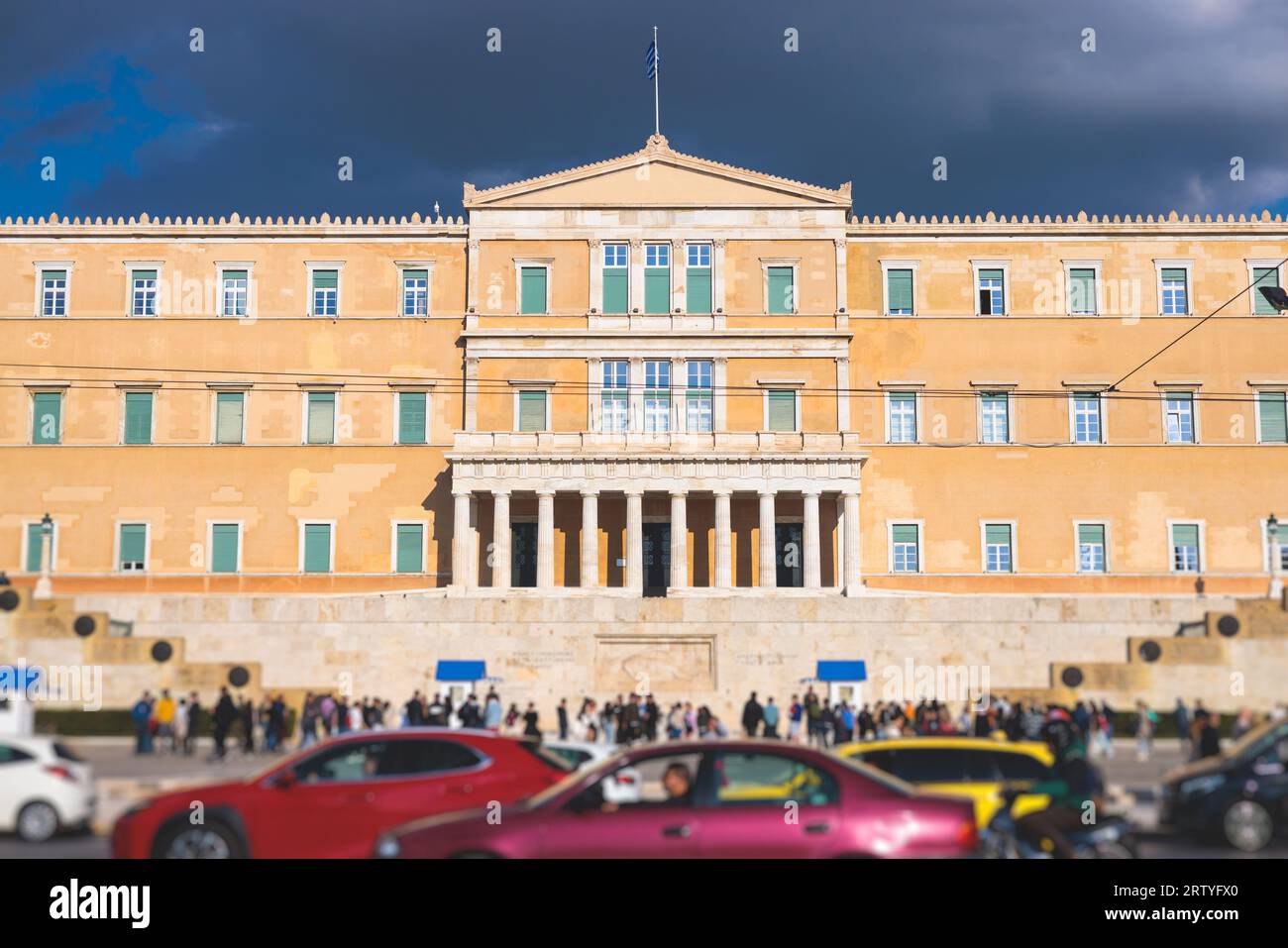 Greek Parliament in Old Royal Palace building facade exterior, Hellenic ...