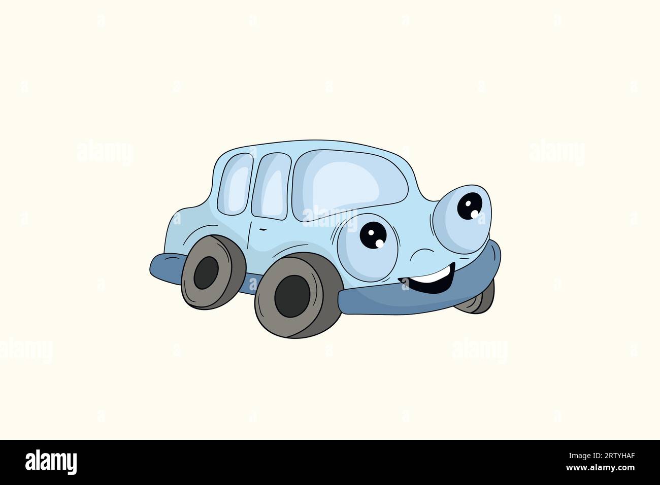 Cute blue car, kids toy. Cartoot transport. Retro automobile isolated ...