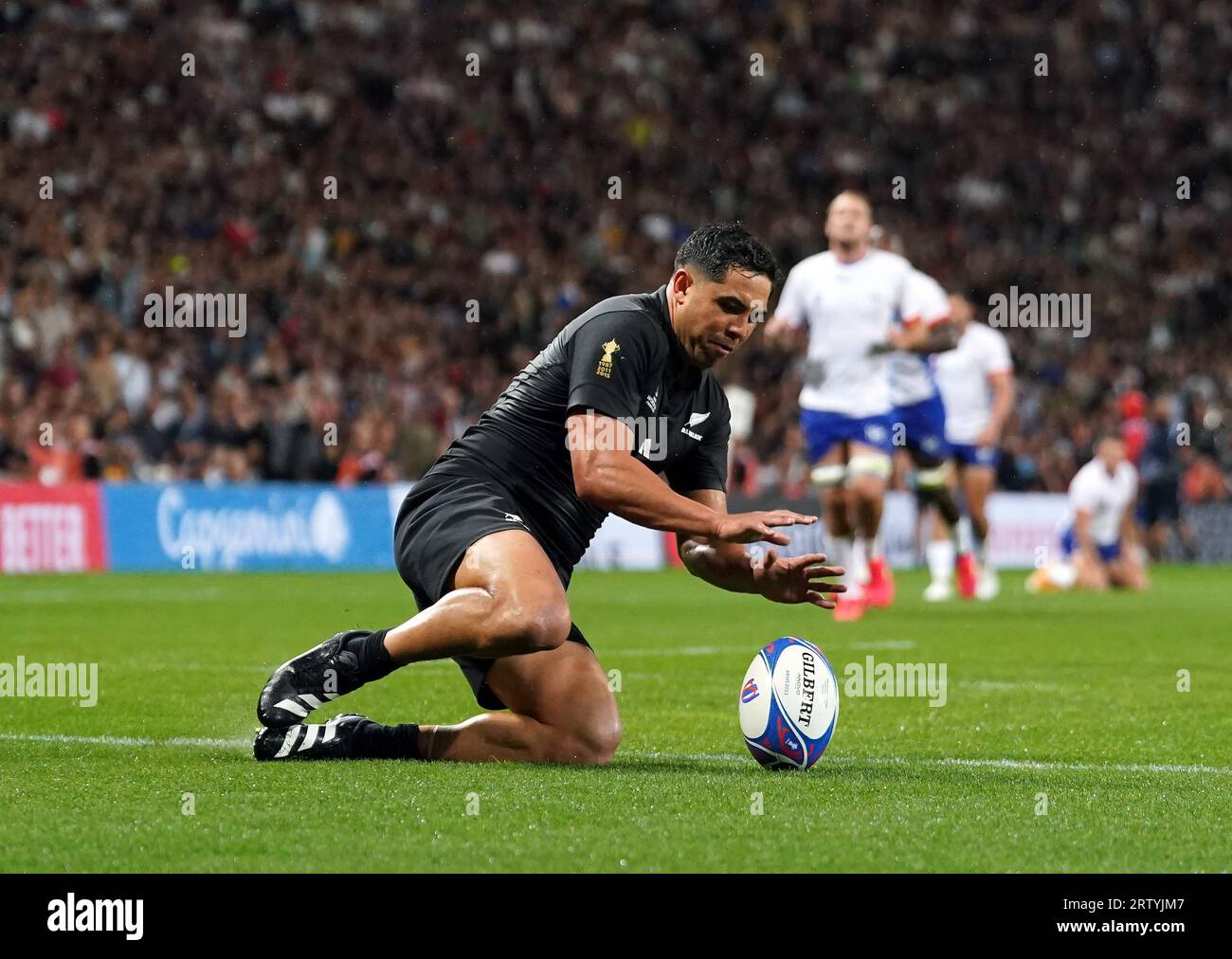 New Zealand's Anton Lienert-Brown scores their side's fifth try of the ...