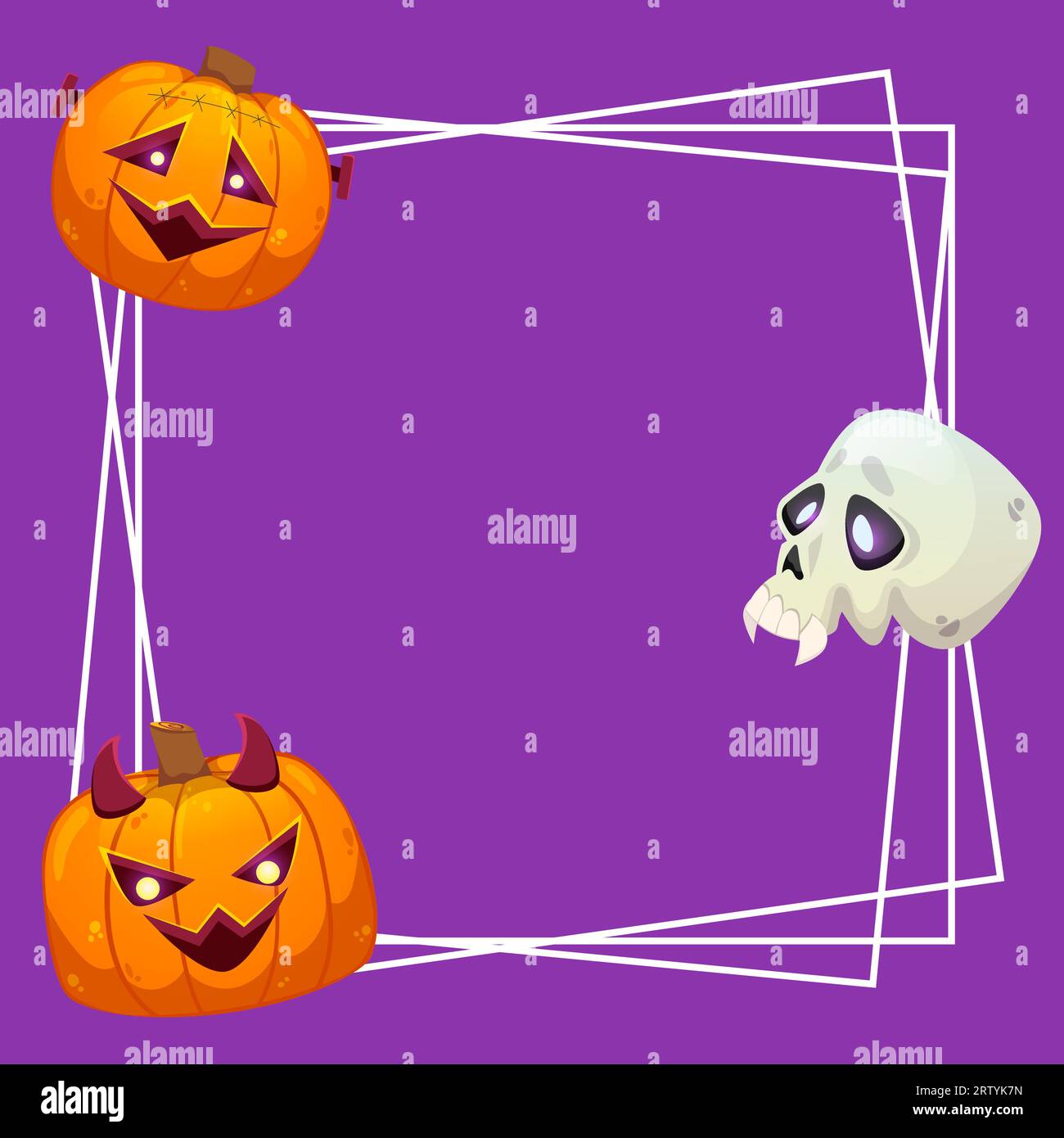 Happy Halloween frame template with pumpkins isolated on purple ...