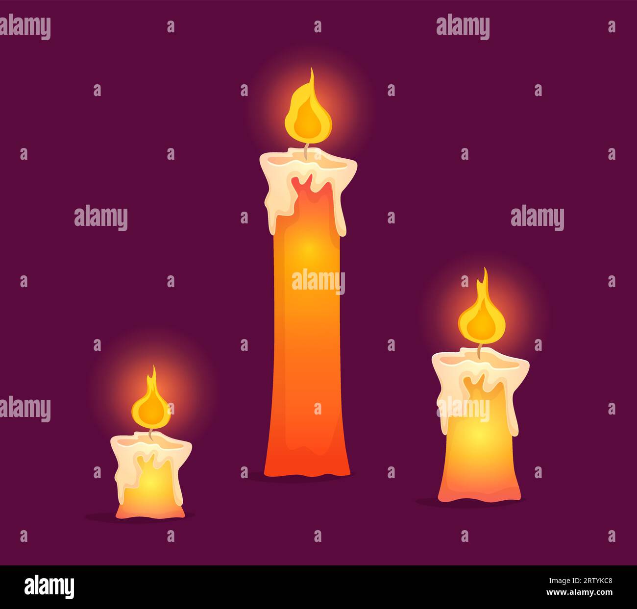 Isolated wax candles set on dark background. Colorful vector ...