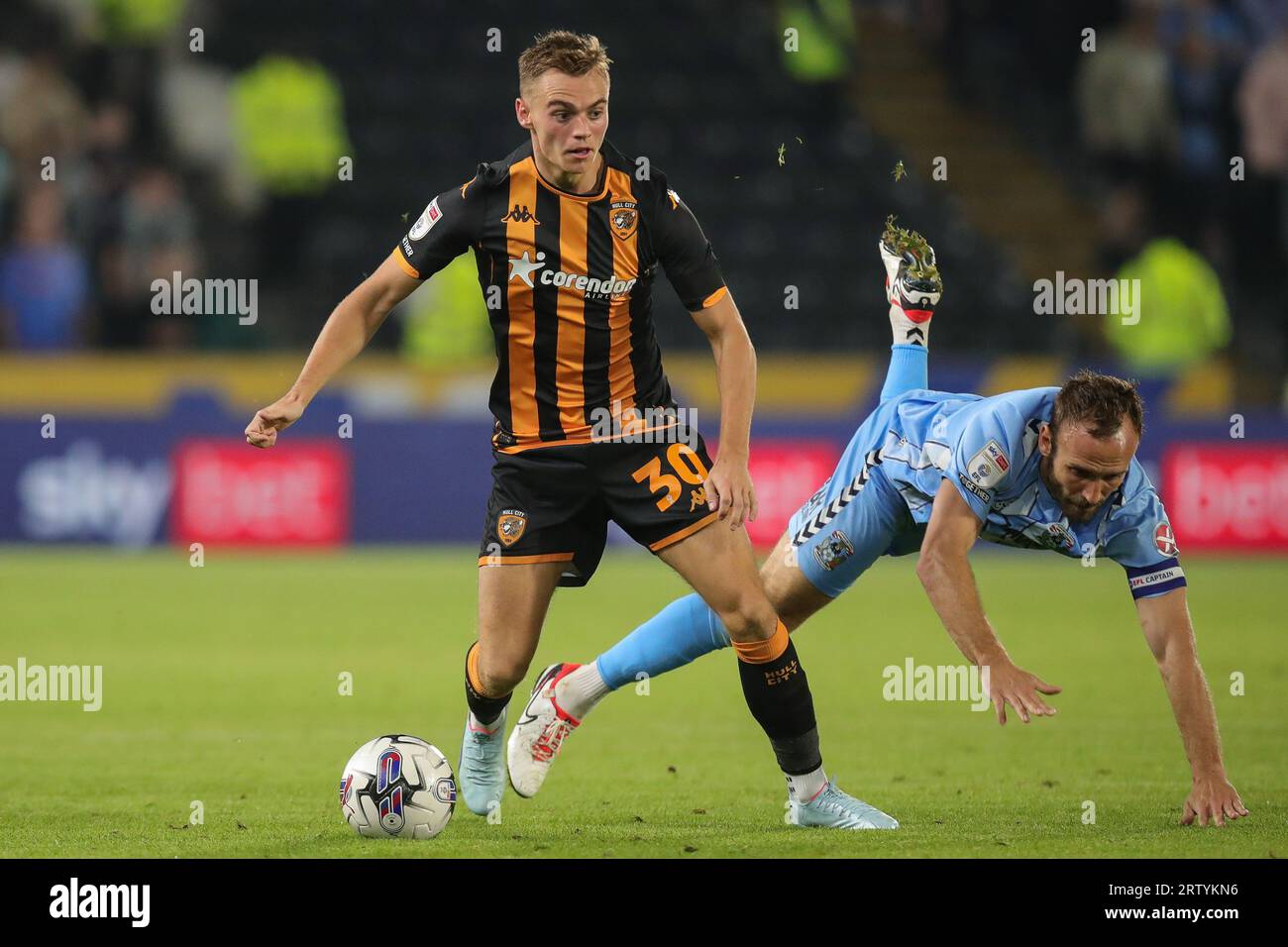 Scott Twine #30 of Hull City in action during the Sky Bet Championship ...
