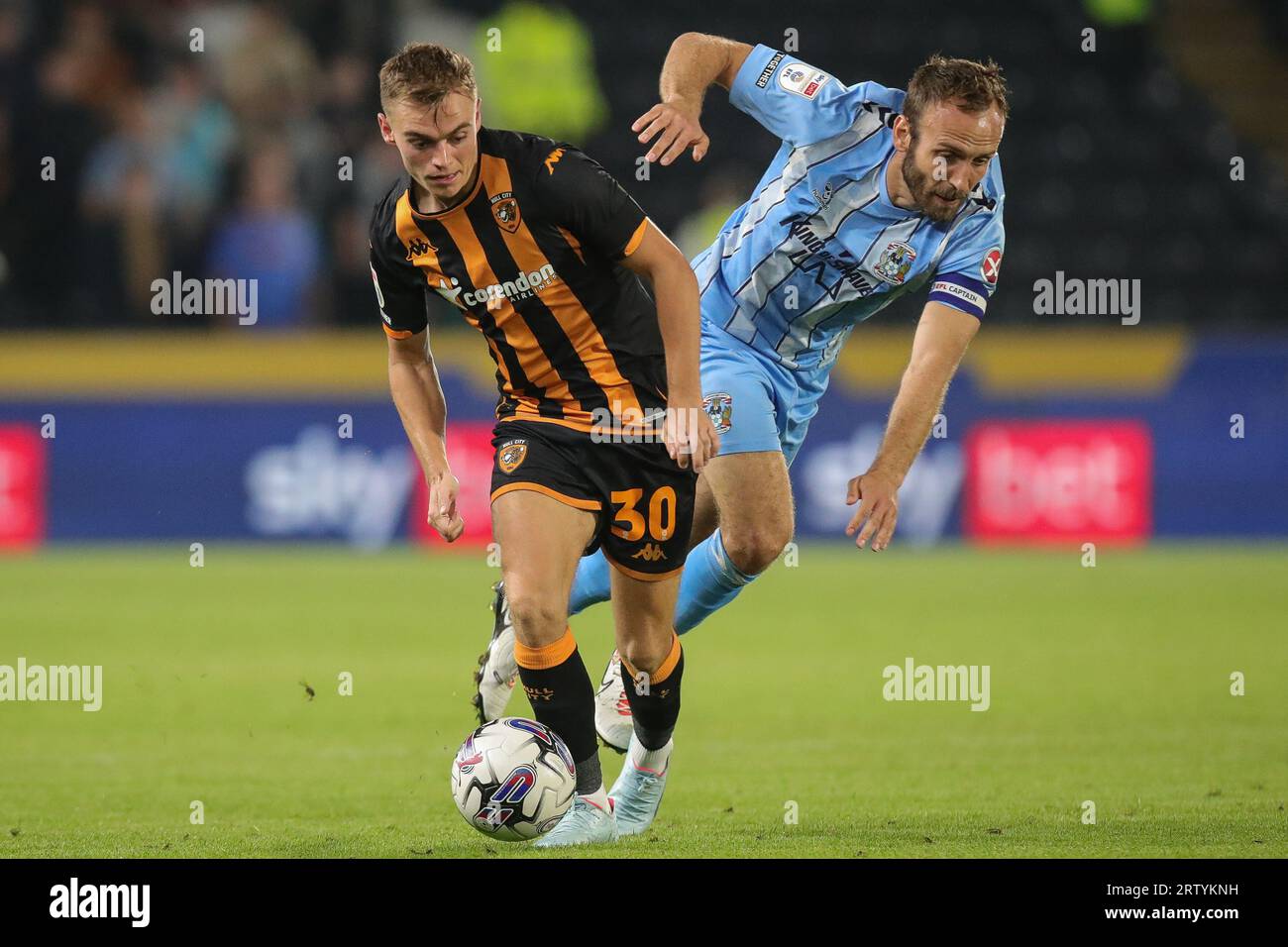 Scott Twine #30 of Hull City in action during the Sky Bet Championship ...