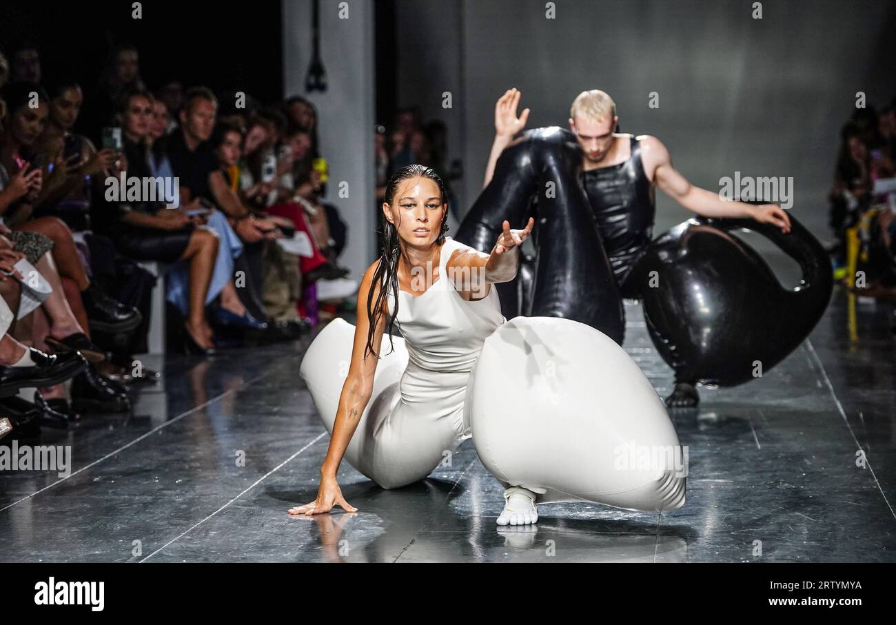 Models on the catwalk during the HARRI show at the Newgen Catwalk Space ...