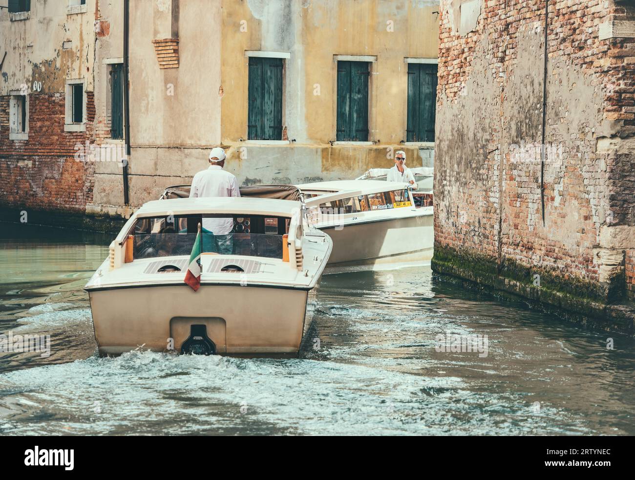 Venice, Italy - May 31 2023: Traffic jam on the narrow water canals in ...