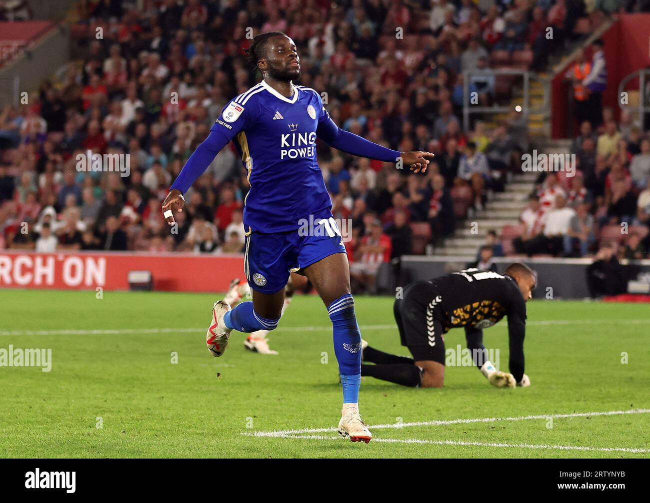 Leicester city's stephy mavididi celebrates scoring their side's fourth ...