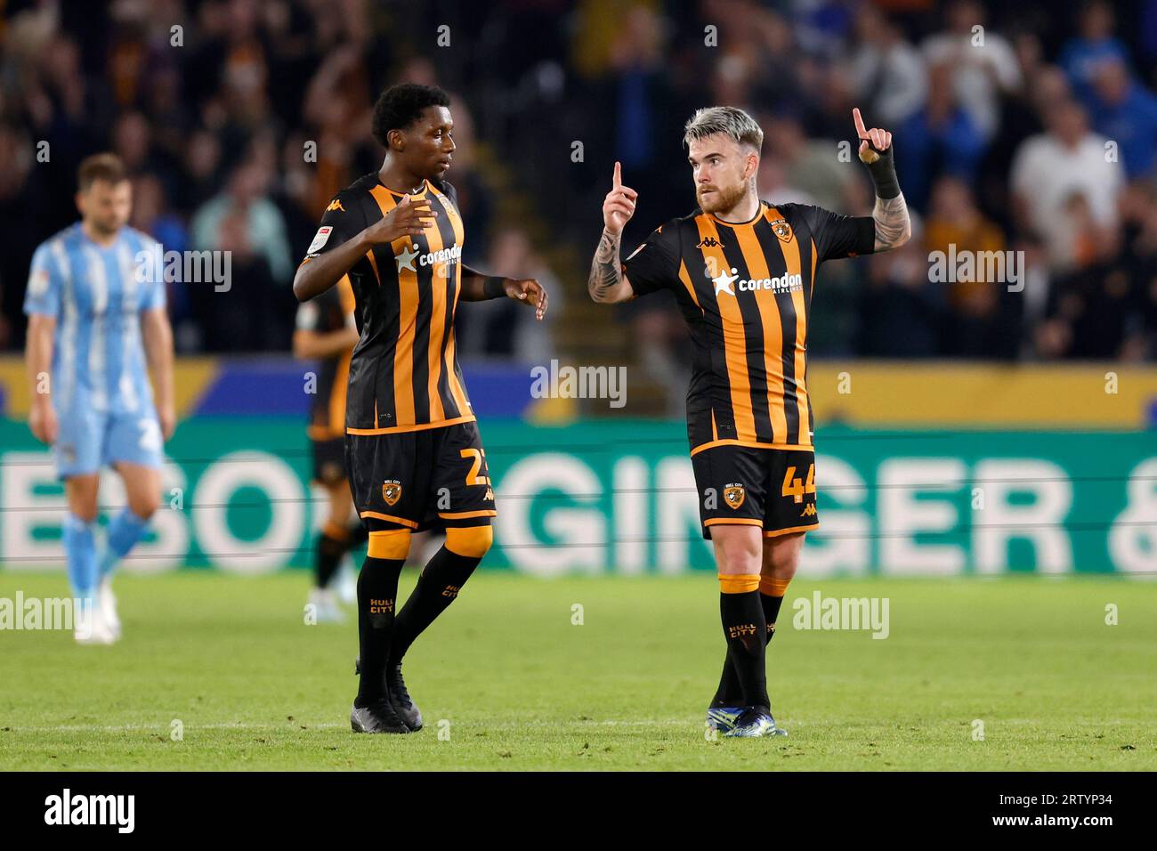 Hull City's Aaron Connolly (right) celebrates after scoring their sides ...