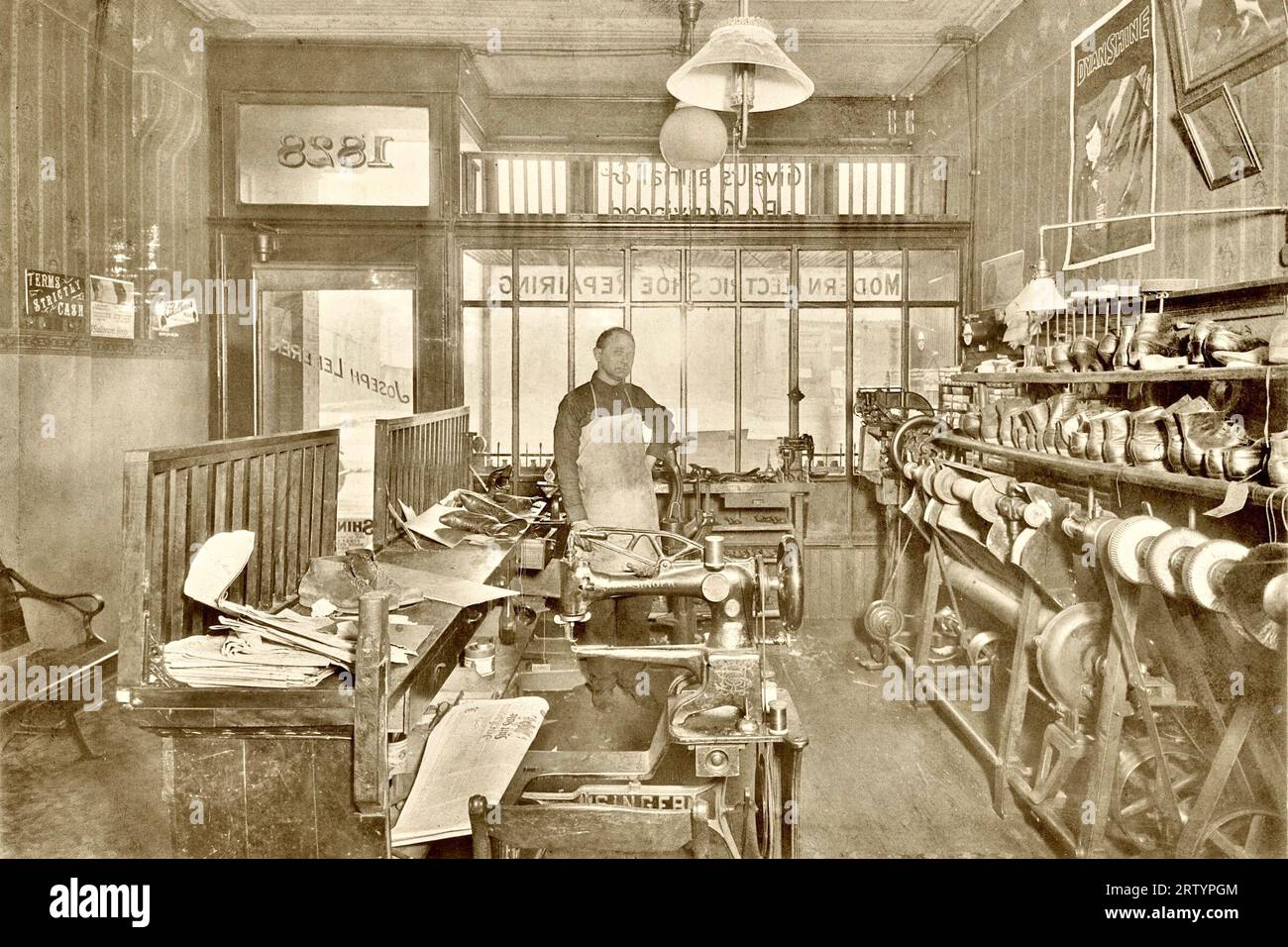 Shoe Repair early 1900s, Old Fashioned Cobbler, Shoe Maker Stock Photo ...