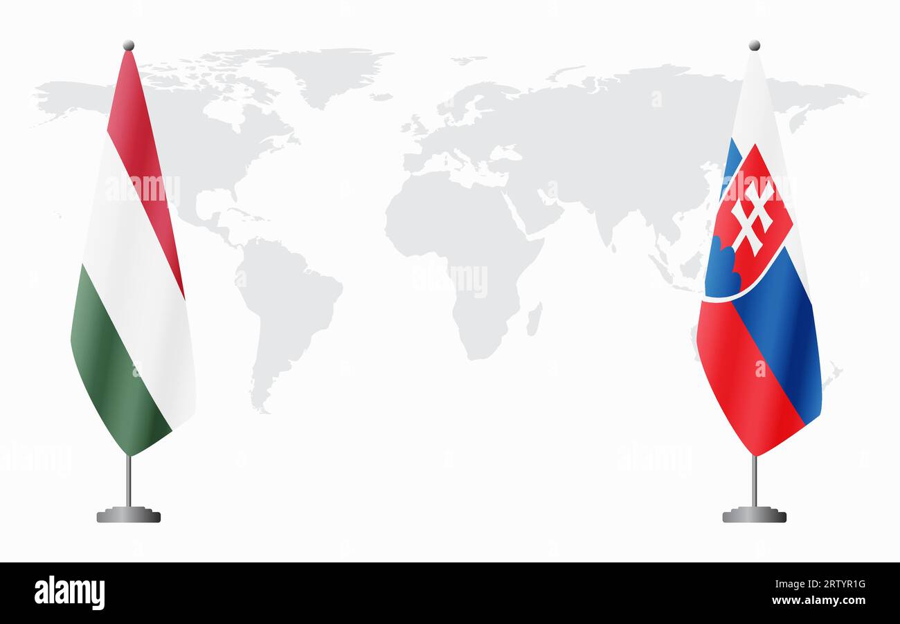 Hungary and Slovakia flags for official meeting against background of ...