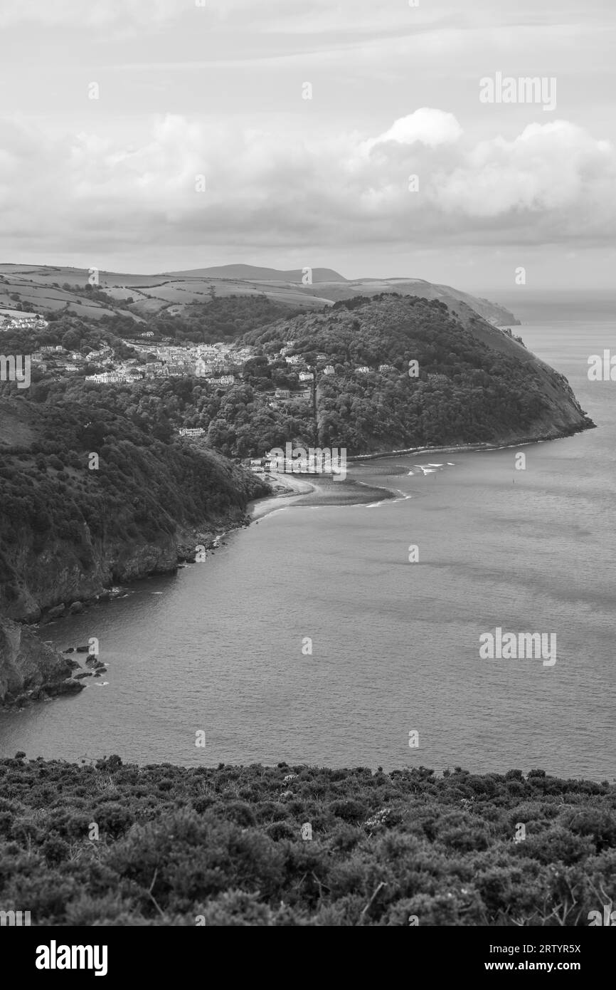 View from Countisbury Hill of Lynton and Lynmouth in Devon Stock Photo ...
