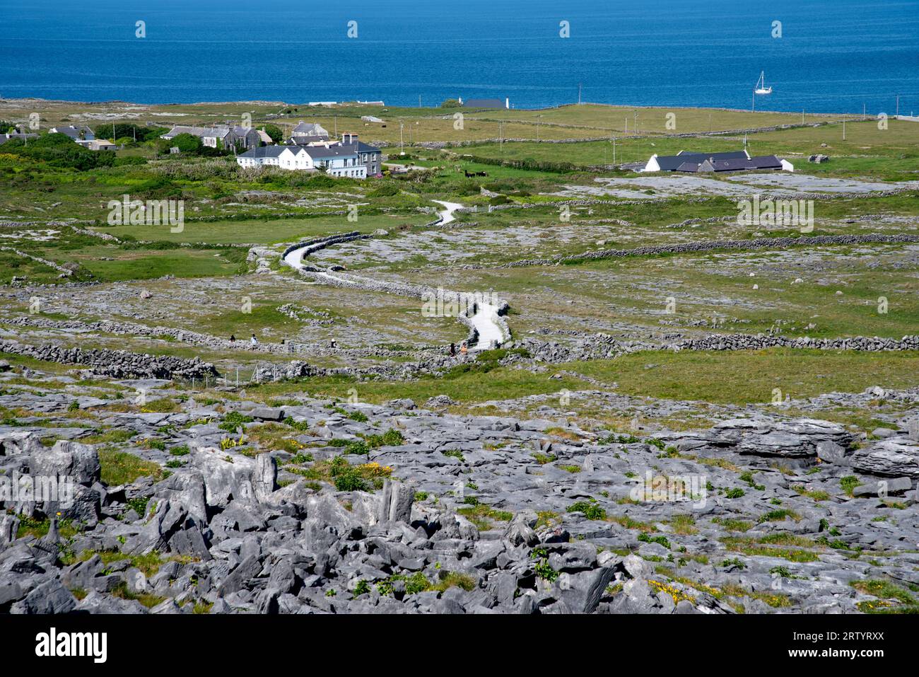 Beautiful view from Dun Aonghasa Fort ( Dun Aengus) or Fort of Aongus ...