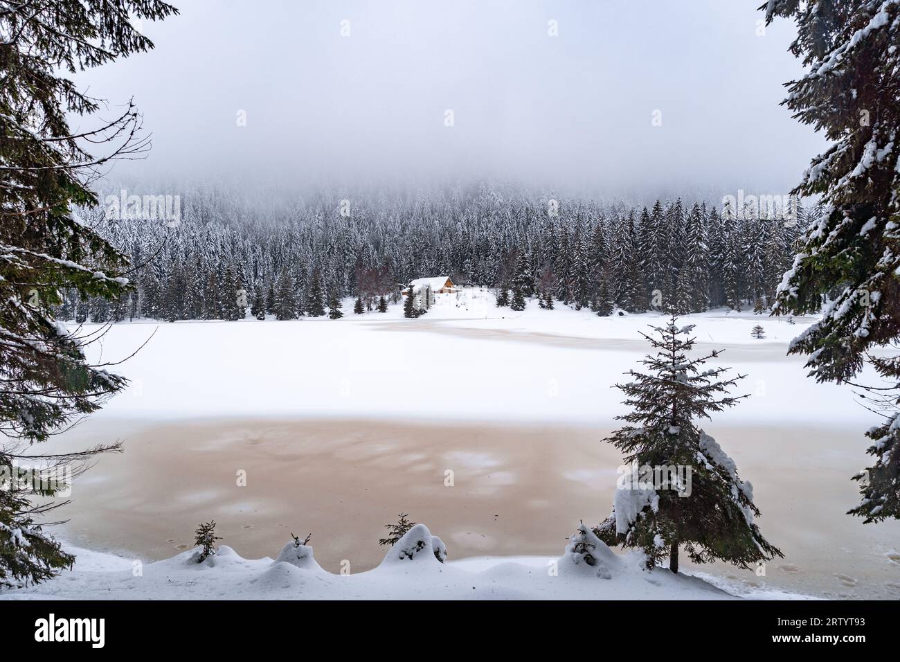winter landscape with frozen lake and snow Stock Photo - Alamy
