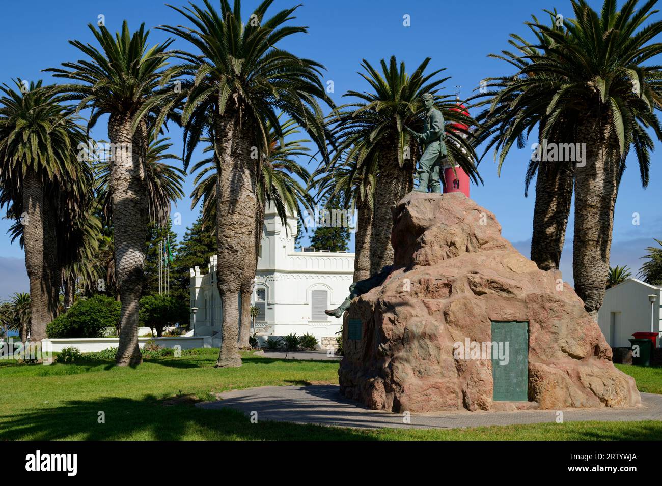 Swakopmund: Marine Monument, in the background State House and ...