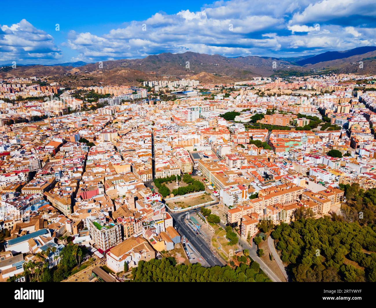 Malaga aerial panoramic view. Malaga is a city in the Andalusia ...