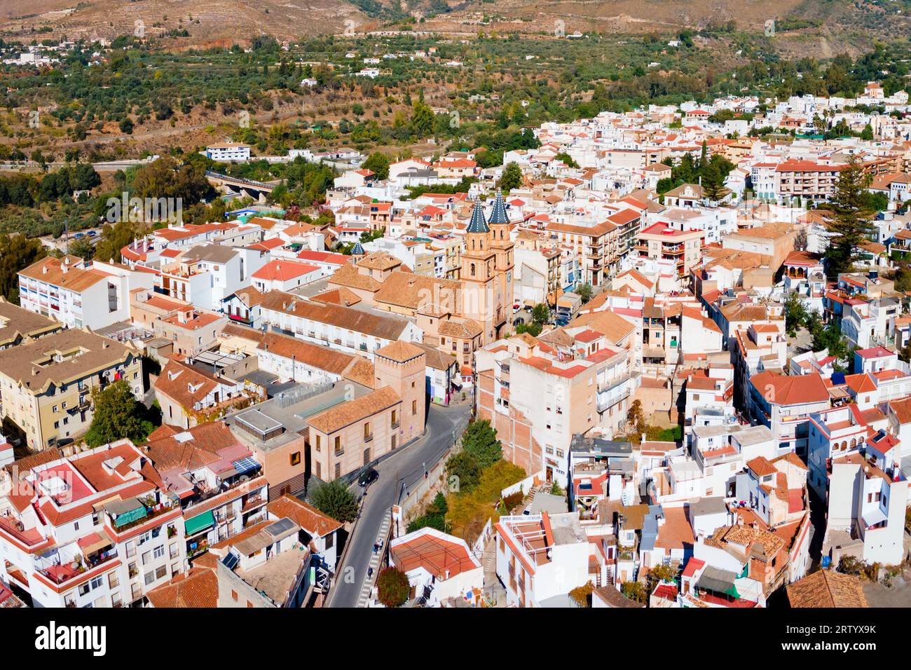 Orgiva aerial panoramic view. Orgiva is a town in the Alpujarras area ...