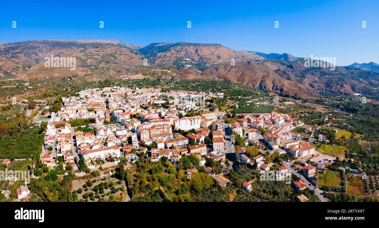 Orgiva aerial panoramic view. Orgiva is a town in the Alpujarras area ...