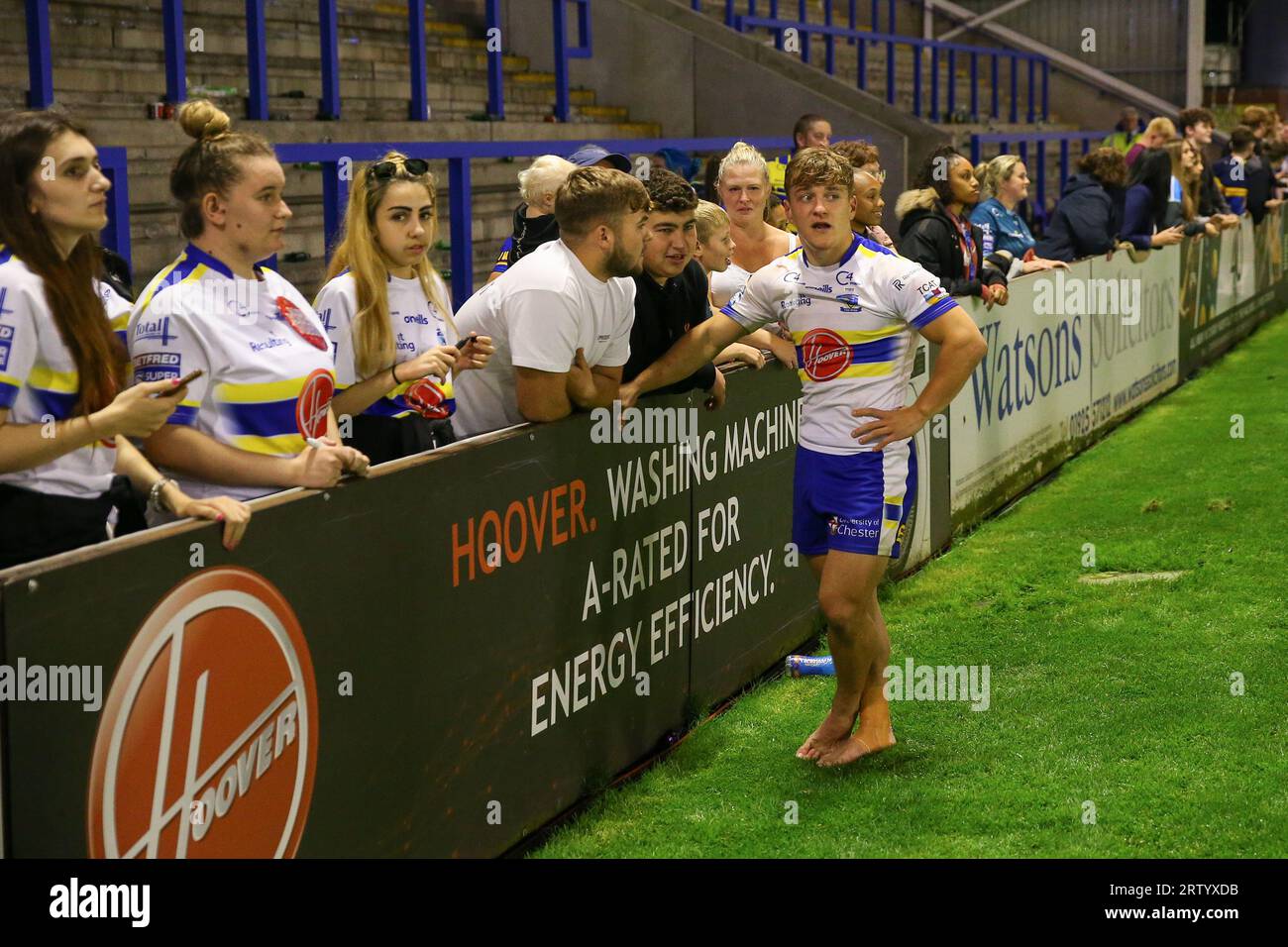Leon Hayes #25 of Warrington Wolves with fans after the Betfred Super ...