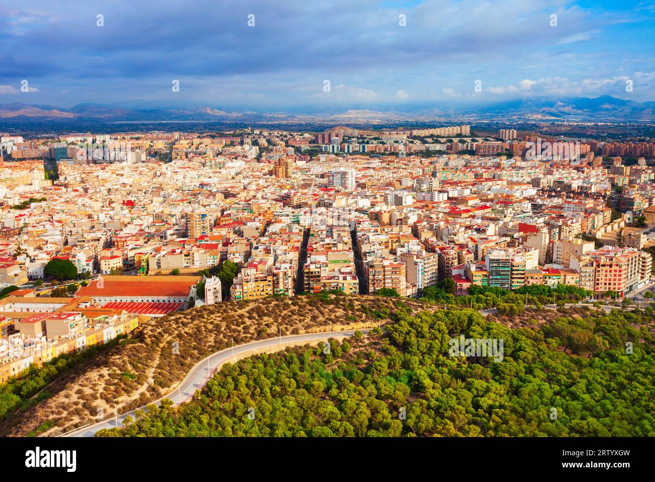 Alicante city centre aerial panoramic view. Alicante is a city in the ...