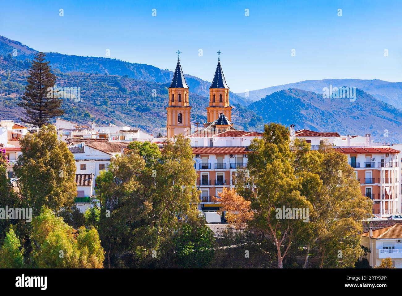 Orgiva aerial panoramic view. Orgiva is a town in the Alpujarras area ...