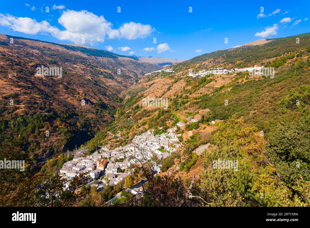 Pampaneira, Bubion and Capileira villages aerial panoramic view. Bubion ...