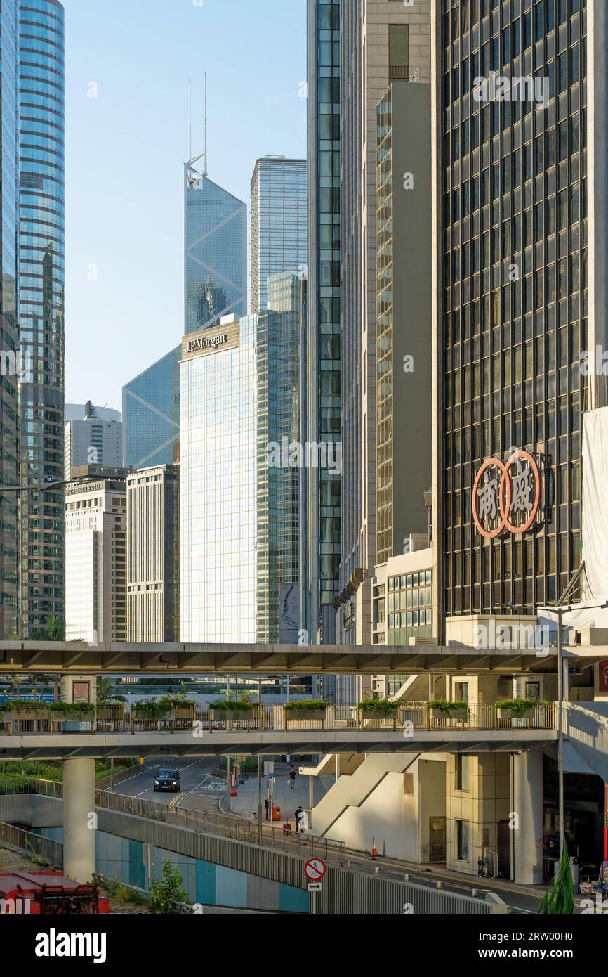 Pedestrian footbridge over Connaught Road central flyover in the ...