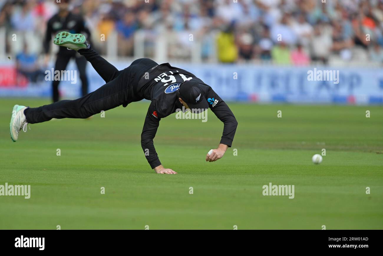 London ENGLAND - Sept 15 2023 :Finn Allen of New Zealand dives for the ...