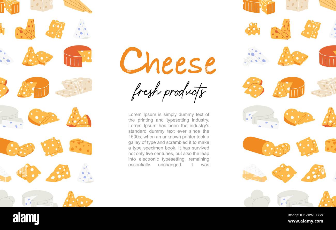 Cheeses shop banner. Cheeses menu design. Cheddar, camembert, brick ...