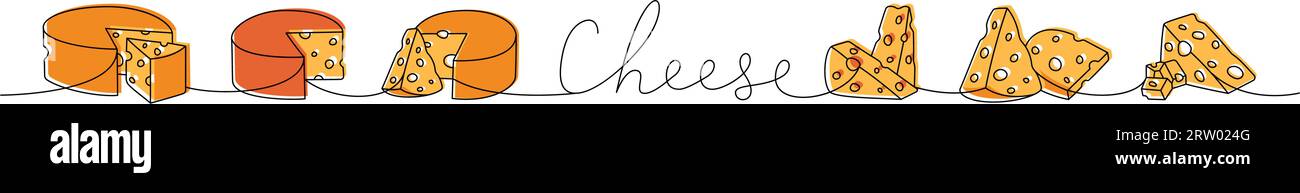Cheese one line colored continuous drawing. Cheese products continuous ...