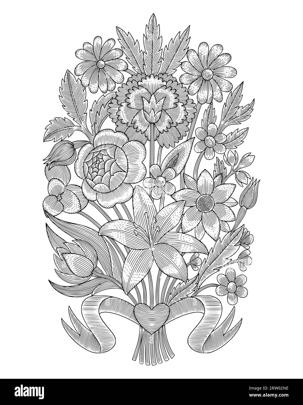 A bouquet of flowers, vintage engraving drawing style vector ...