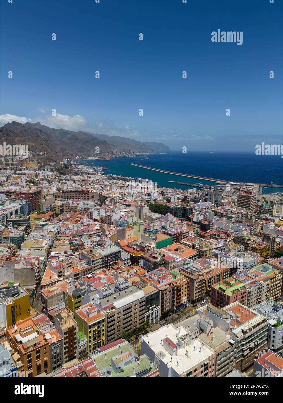 ocean and architecture of Santa Cruz, Tenerife capital, Canary Island ...