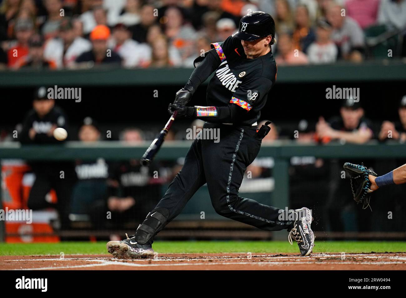 Baltimore Orioles' Adley Rutschman swings at a pitch in the first ...
