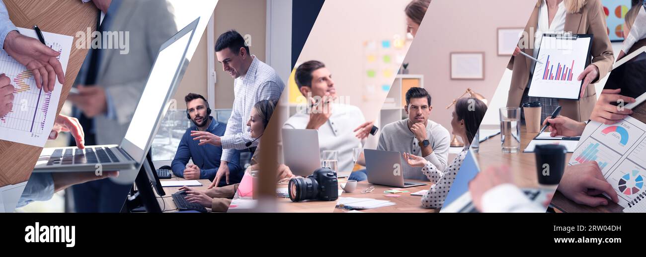 Marketing. Collage with photos of businesspeople working, banner design ...