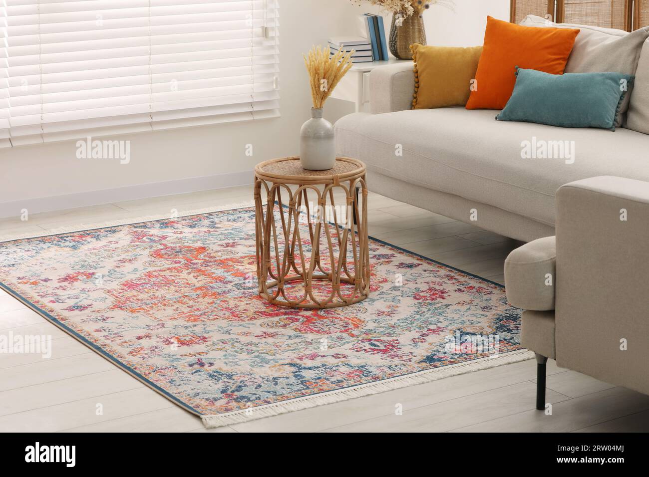 Stylish living room with beautiful carpet and furniture. Interior ...