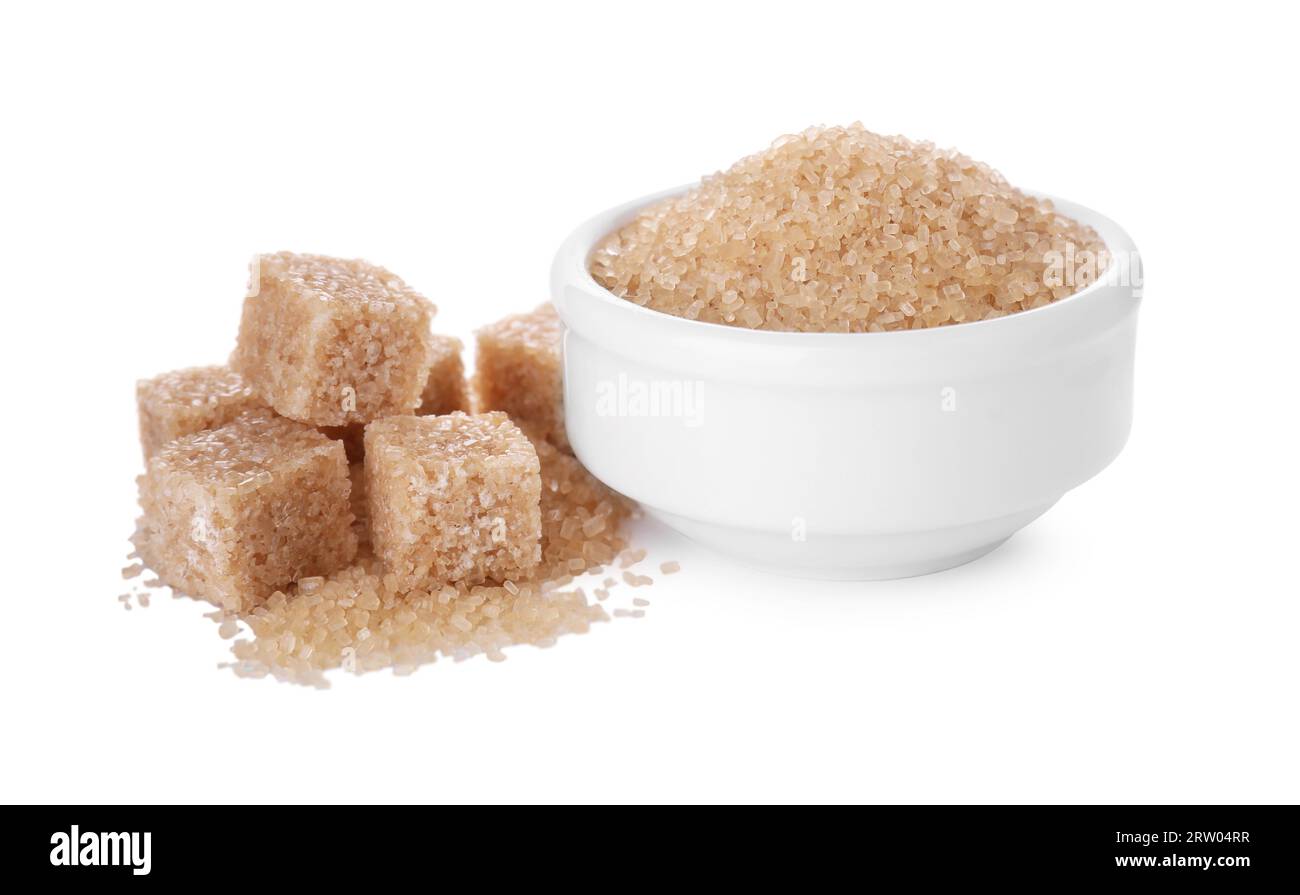 Different types of brown sugar isolated on white Stock Photo - Alamy