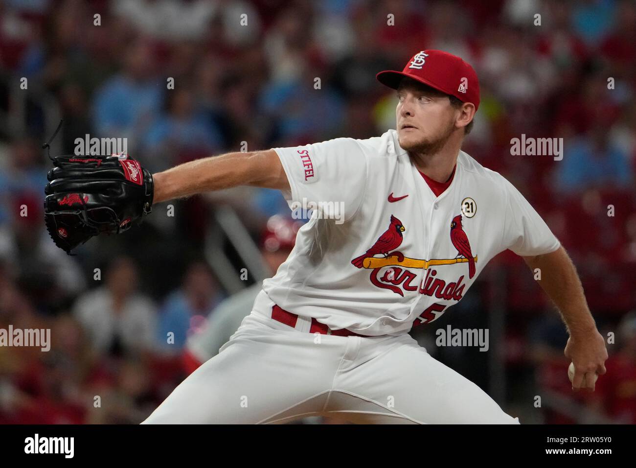 St. Louis Cardinals starting pitcher Zack Thompson throws during the first inning of a baseball ...