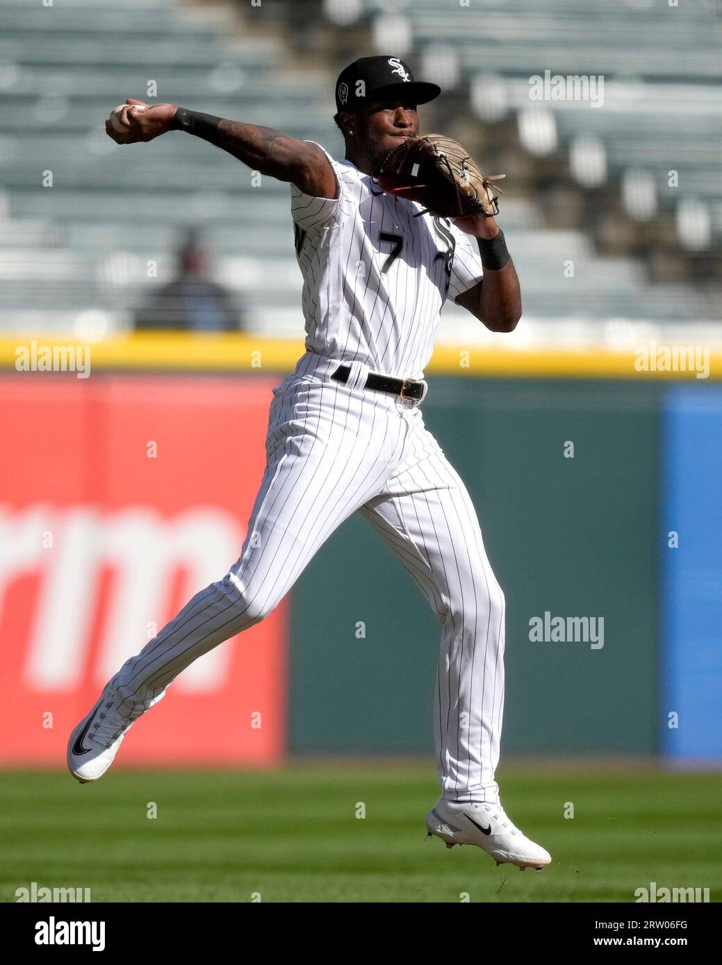 Chicago White Sox shortstop Tim Anderson throws to first during the ...