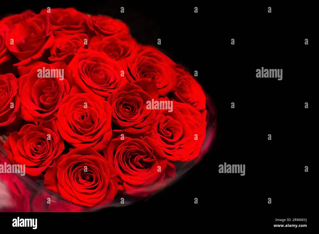 Bouquet group of many red roses flowers on the black background Stock ...