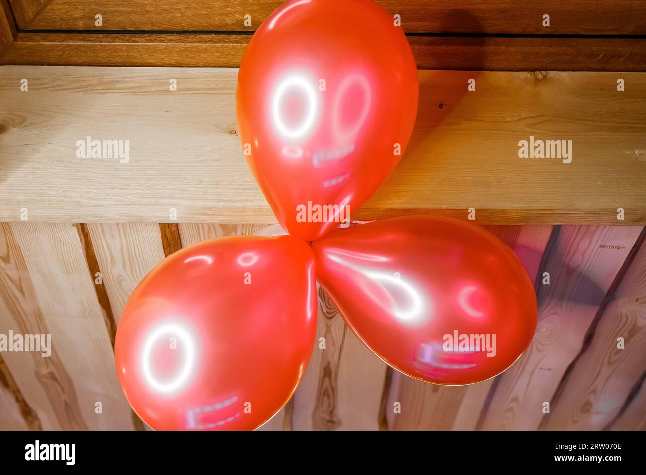 3 Red Helium Balloons For Birthday Festival Holiday Object On Wood ...
