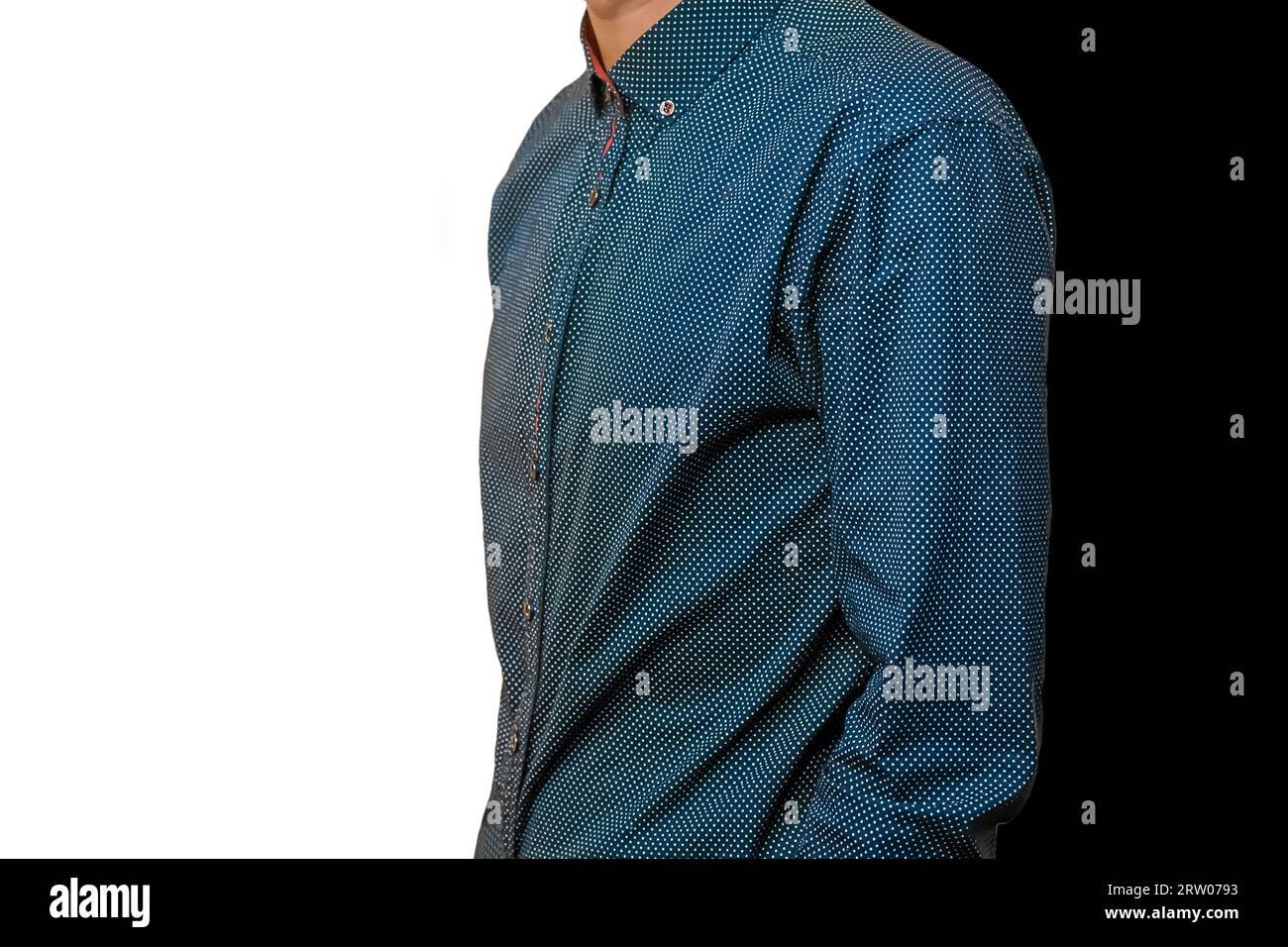 Men's business style clothing skinny guy fashion in blue shirt on black ...