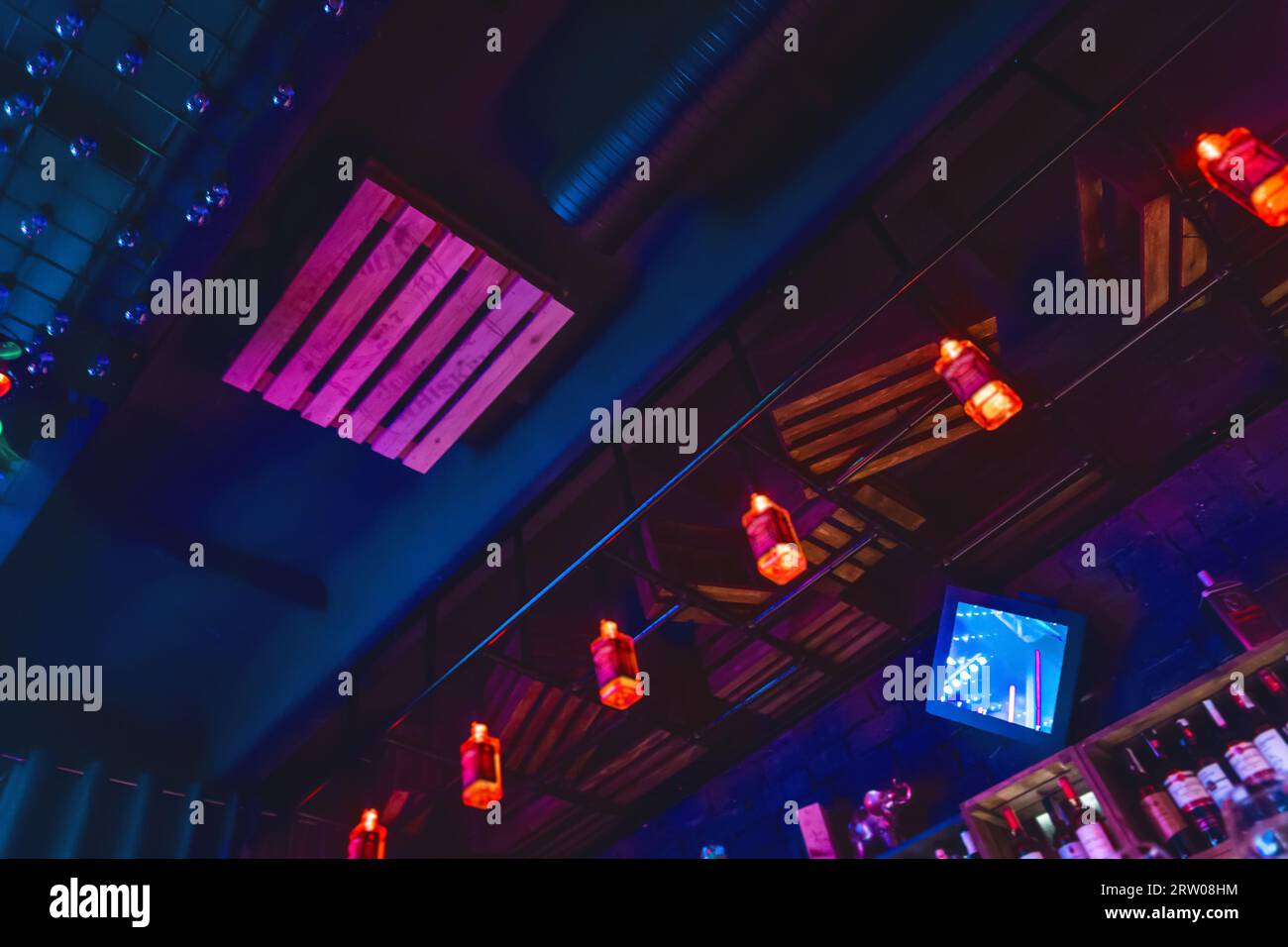 Ceiling interior night bar in neon light decorative design modern ...