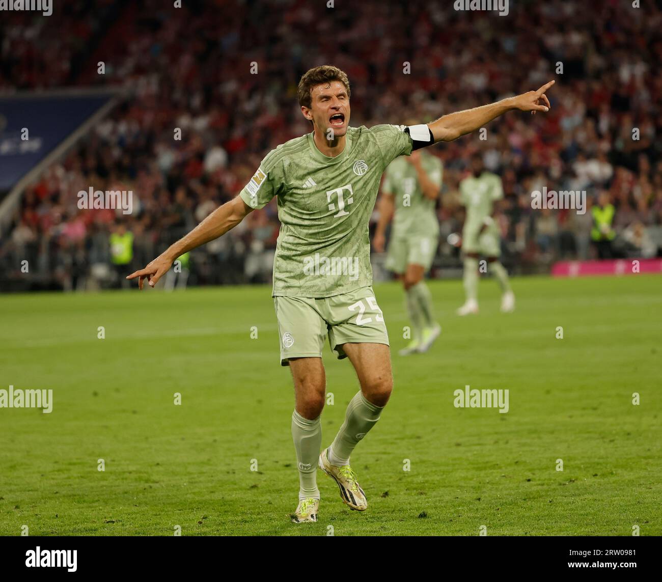 Munich, Germany. 15th Sep, 2023. Thomas Mueller of Bayern Munich reacts ...