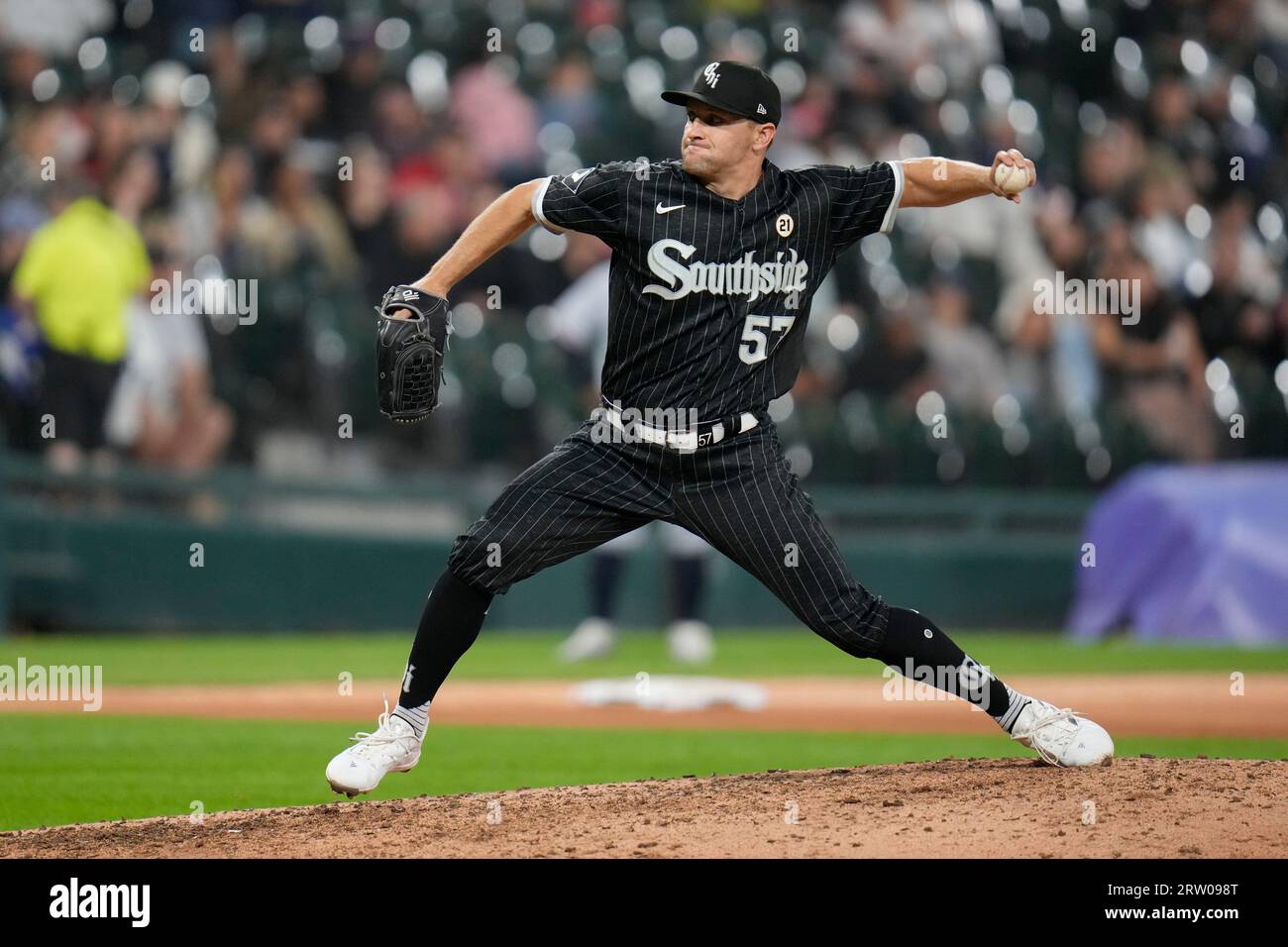 Chicago White Sox relief pitcher Tanner Banks throws against the Minnesota Twins during the ...