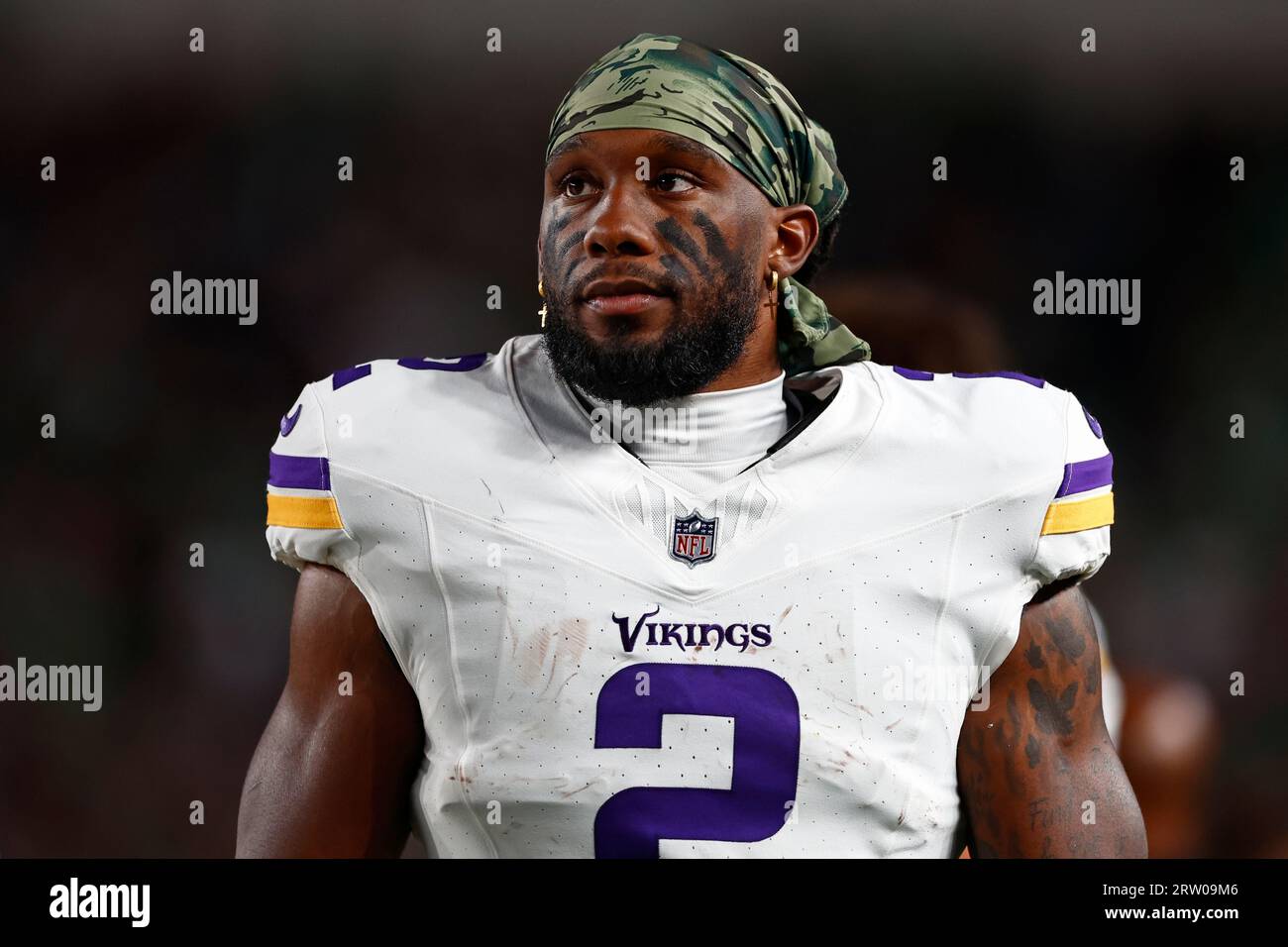 Minnesota Vikings running back Alexander Mattison (2) on the sidelines ...