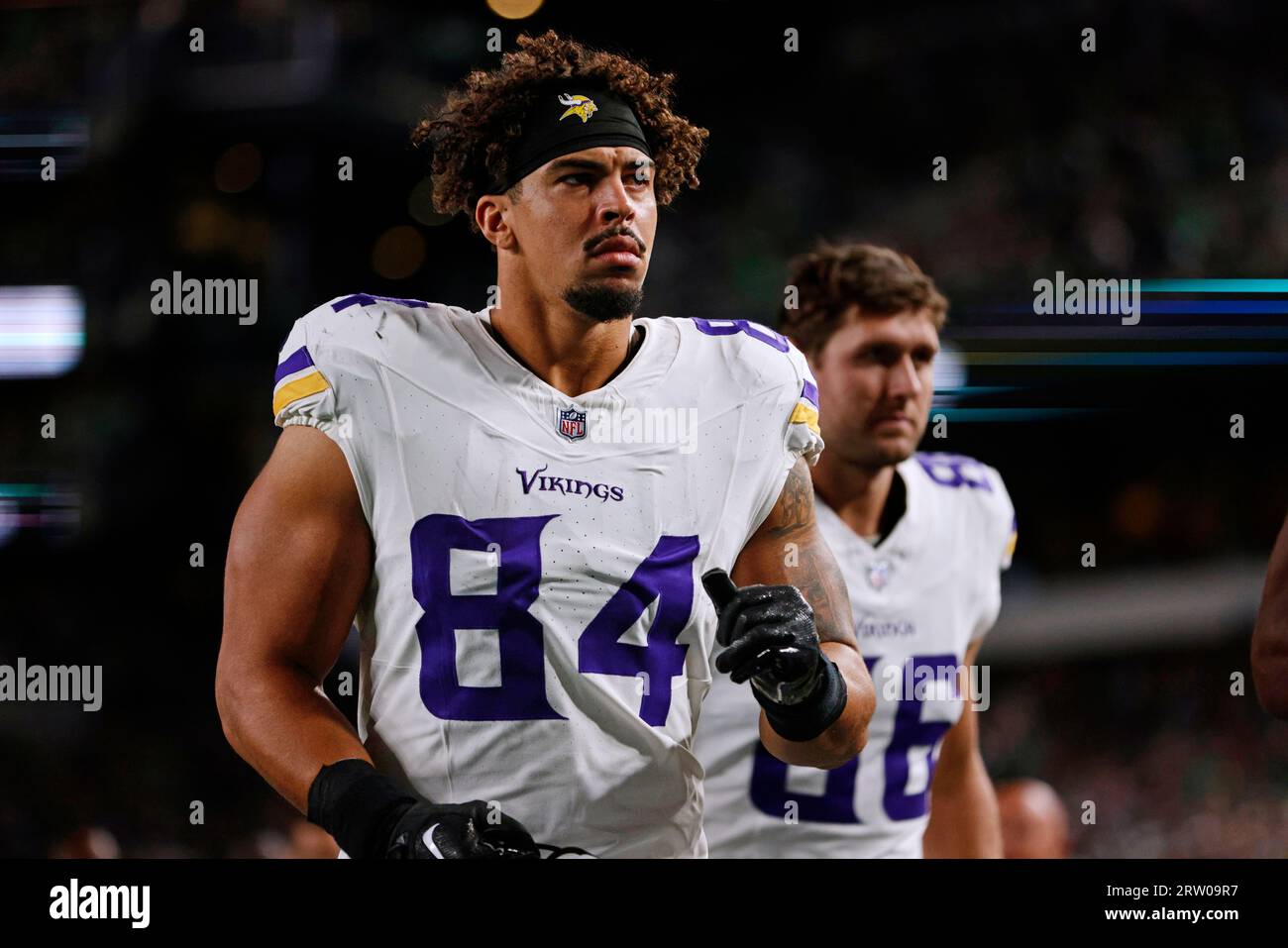 Minnesota Vikings tight end Josh Oliver (84) on runs off the field ...