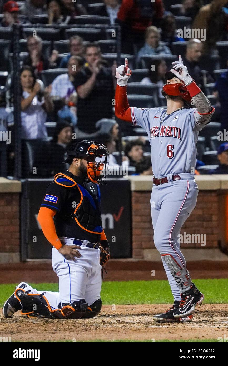 Cincinnati Reds' Jonathan India, right, celebrates after hitting a two ...
